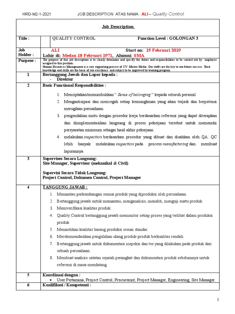 Tugas dan Tanggung Jawab Quality Control | PDF