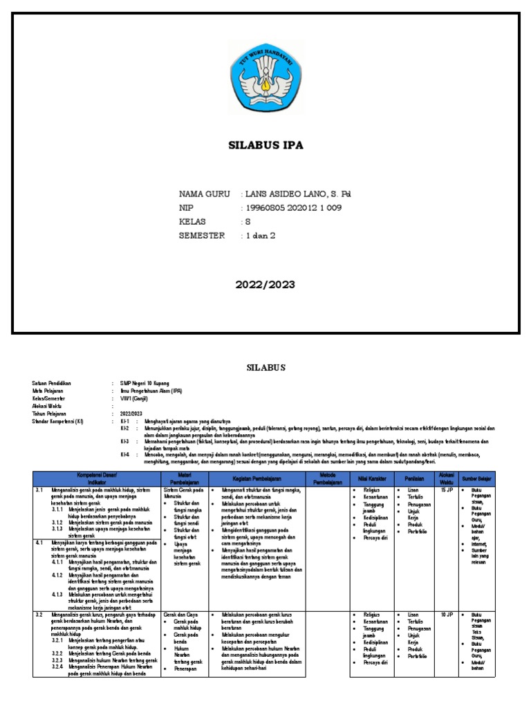 Silabus IPA Kelas 8 SMP 2022/2023 | PDF