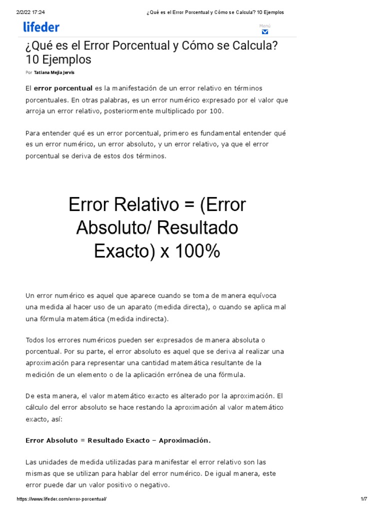 Cálculo y Ejemplos de Error Porcentual | PDF | Medición | Science