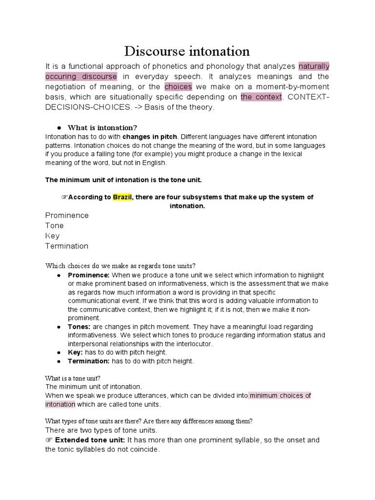 Discourse intonation choices | PDF | Stress (Linguistics) | Tone (Linguistics)