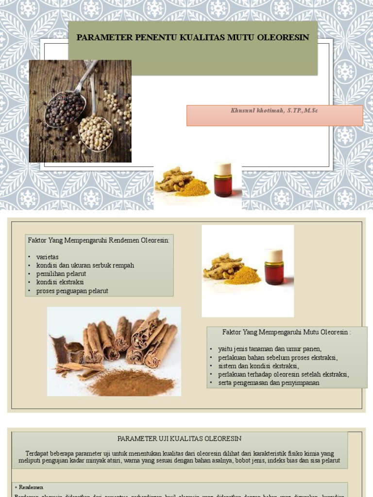 Parameter Penentu Kualitas Mutu Oleoresin@ | PDF | Sains & Matematika | Teknologi & Rekayasa