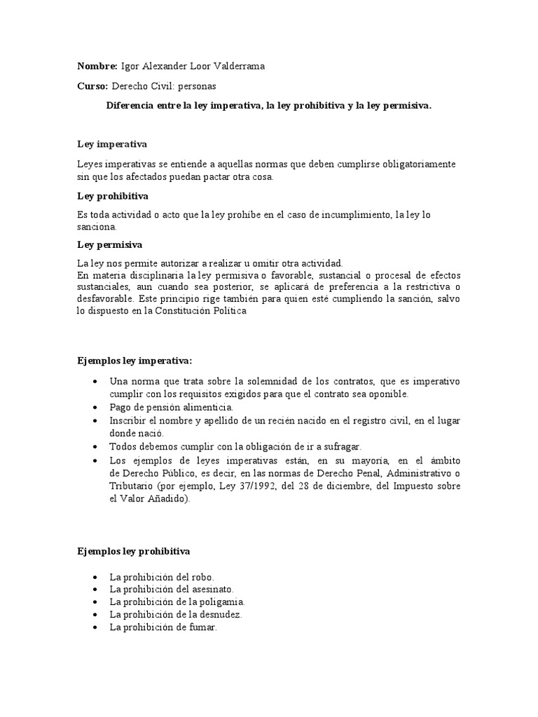 La diferencia entre leyes imperativas, prohibitivas y permisivas según ...