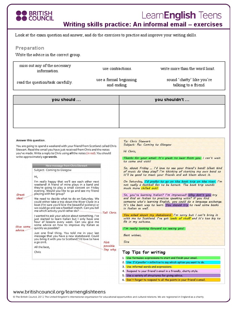 Informal Email Writing Exercises | PDF | Cognition