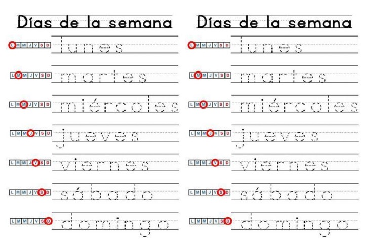 Escribir Dias de La Semana | PDF