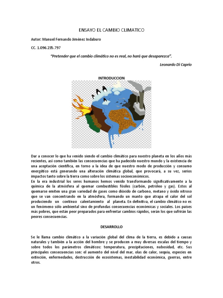 Ensayo El Cambio Climatico | PDF | Cambio climático | Gases de efecto ...