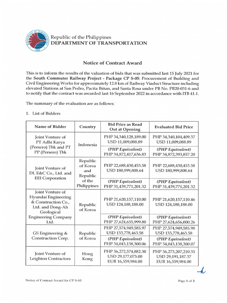 SC CPS05 Notice of Contract Award SGN | PDF
