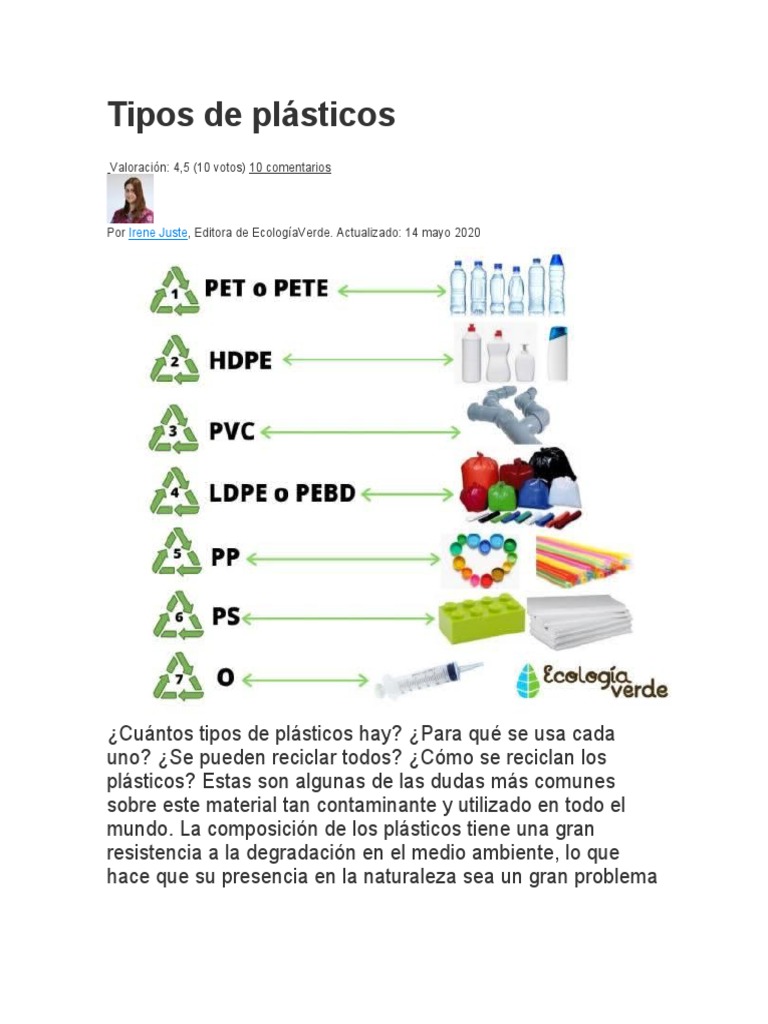 Reciclaje Tipos Plasticos | PDF | El plastico | Reciclaje