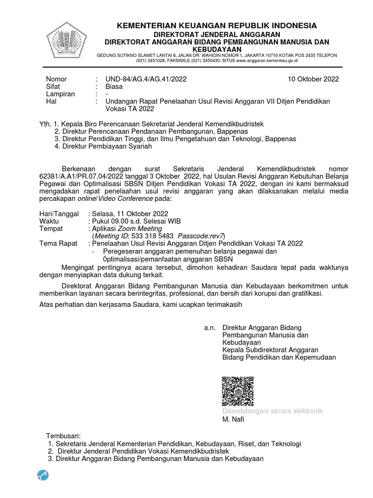 Surat Undangan Revisi 7 Pergeseran Belanja Pegawai Dan Optimalisasi ...