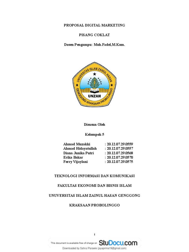 Contoh Proposal Kegiatan Marketing Pisang Coklat | PDF