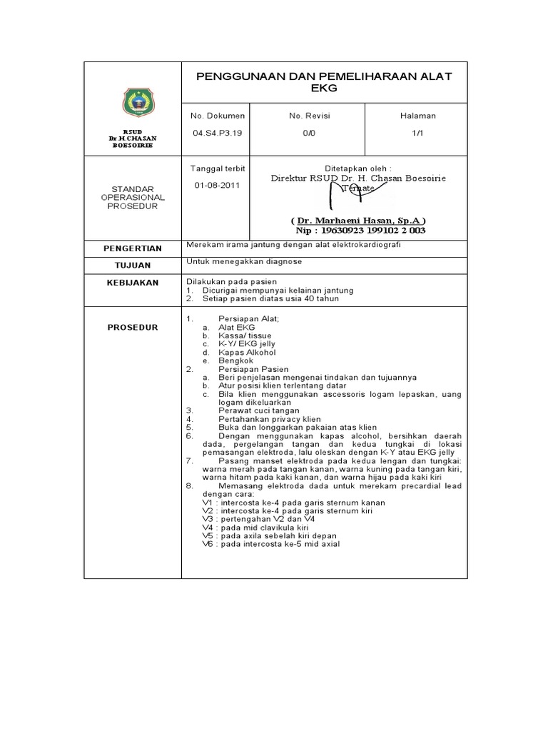 Prosedur Penggunaan Dan Pemeliharaan Ekg | PDF