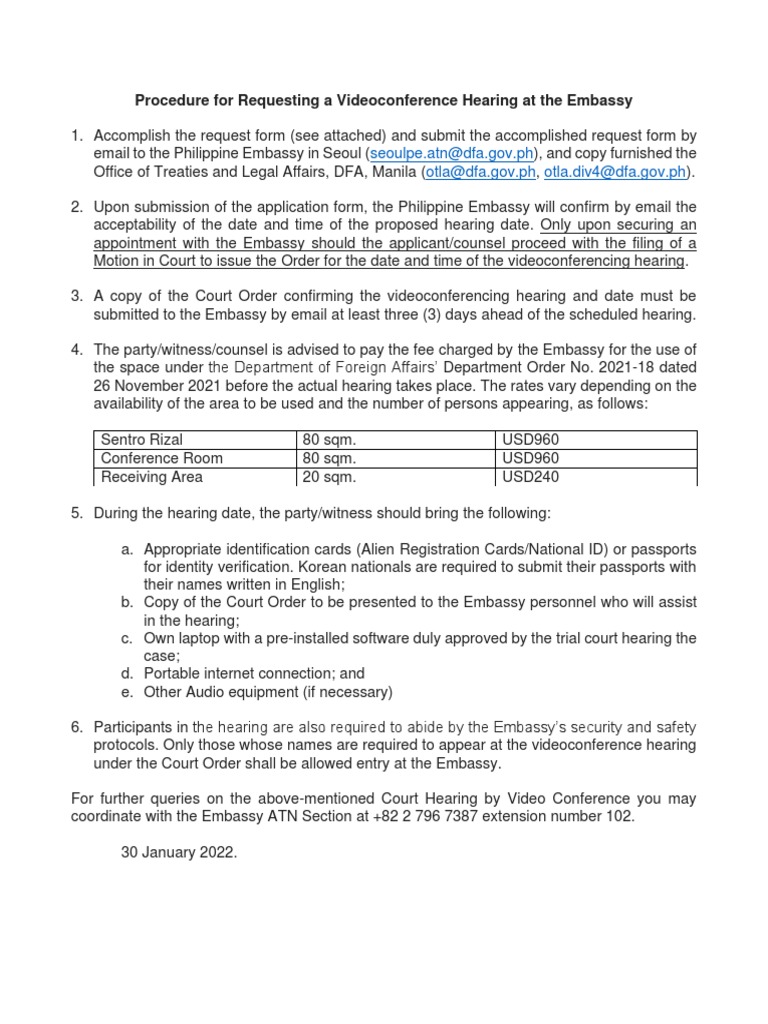 Videoconference Hearing Request Procedure | PDF | Videotelephony ...