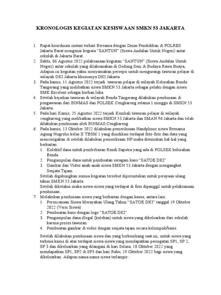 Kronologis Kegiatan Kesiswaan SMKN 53 Jakarta | PDF
