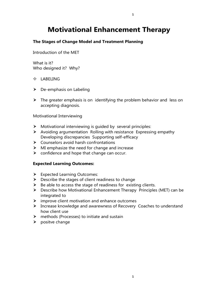 Motivational Enhancement Therapy | PDF