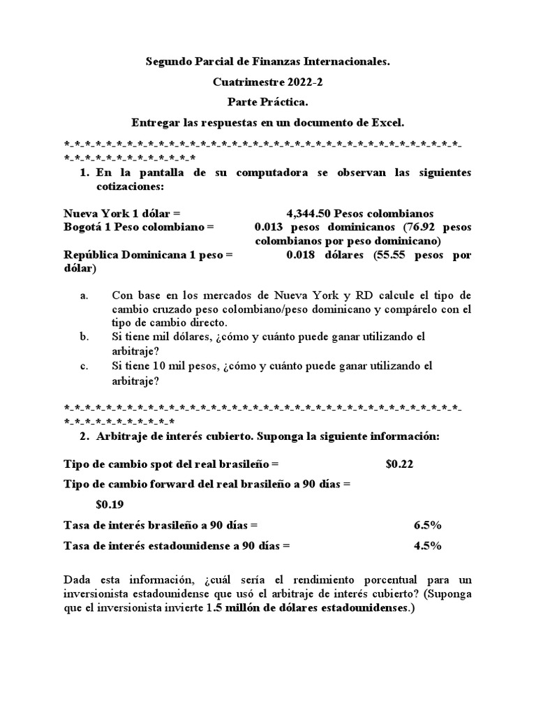 Ejercicios Prácticos - 2do Parcial | PDF | Mercado de divisas | Economía Financiera