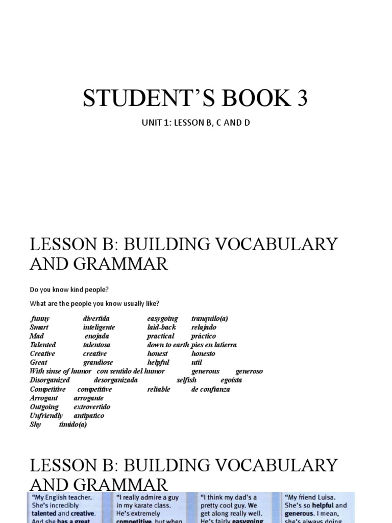 Student's Book 3 Unit 1 Lesson B, C, D | PDF | Linguistics