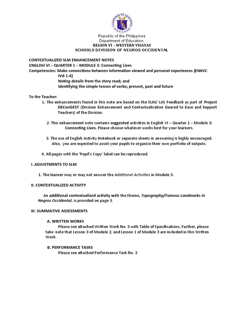 Eng6 QTR 1 Enhancement Note-M3 | PDF | Linguistics