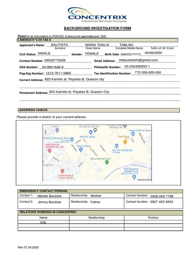 Concentrix Background Investigation Form | PDF | Background Check ...
