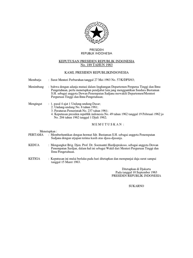 Keppres No 189 Tahun 1963 | PDF