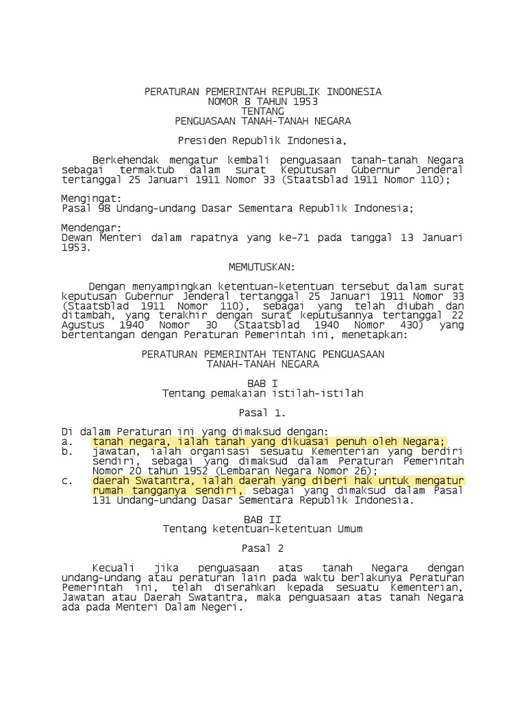 PP No. 008 Tahun 1953 | PDF