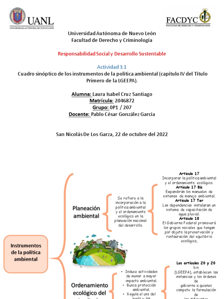 Cuadro sinóptico de los principales instrumentos de política ambiental ...