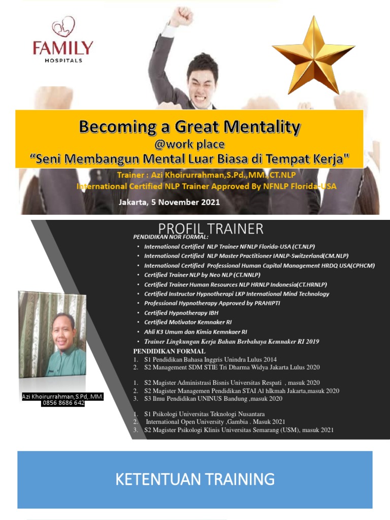Azi Khoirurrahman, S.PD.,MM.,CT - NLP - Building A Great Mentality | PDF