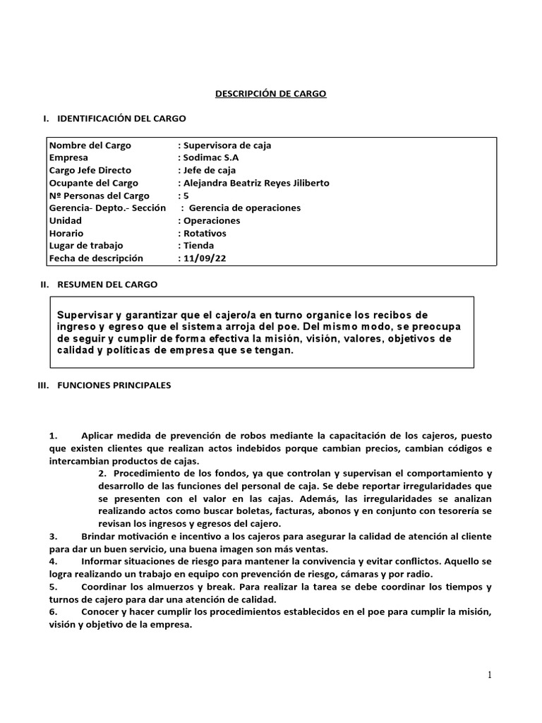 Descripción de Cargo | PDF | Calidad (comercial) | Business