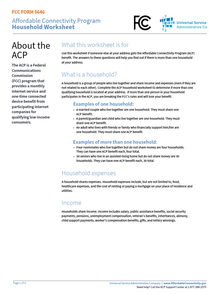 ACP Household Worksheet English | PDF | Welfare | Federal ...