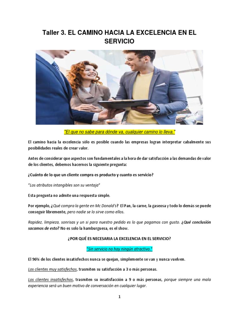 Taller 3 EL CAMINO HACIA LA EXCELENCIA EN EL SERVICIO | PDF | Cliente | Verdad