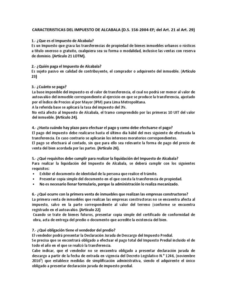 Caracteristicas Del Impuesto de Alcabala | PDF | Impuestos | Gobierno