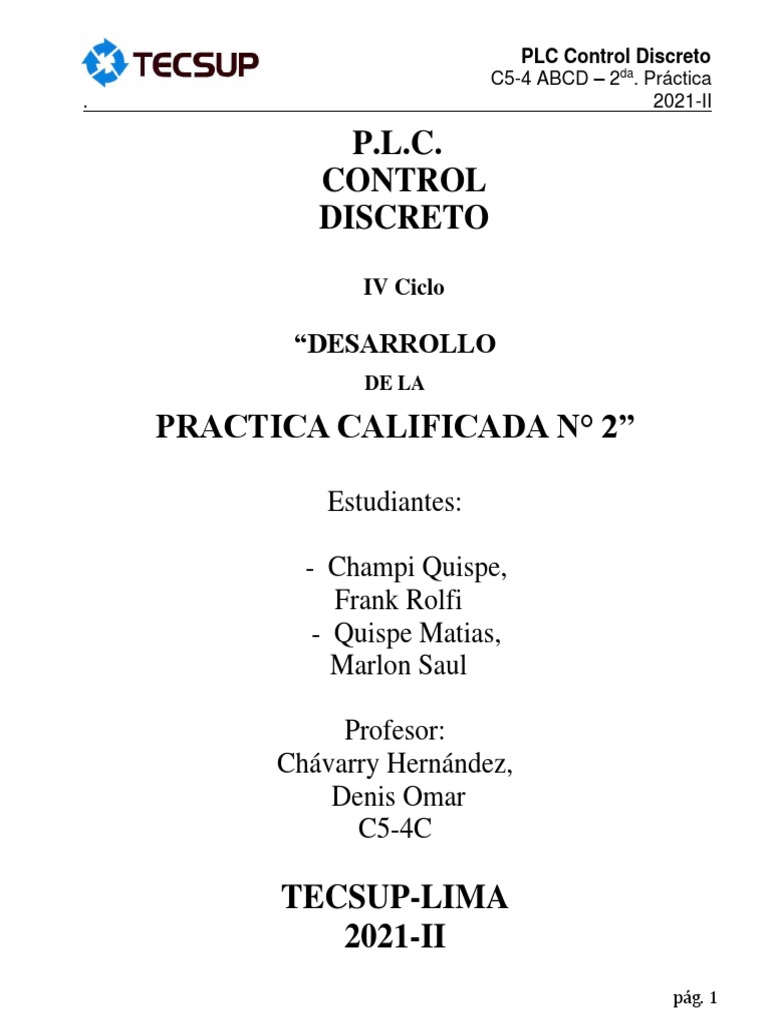 PRACTICA 02 - PLC - Control Discreto | PDF | Equipo | Ingeniería en telecomunicaciones