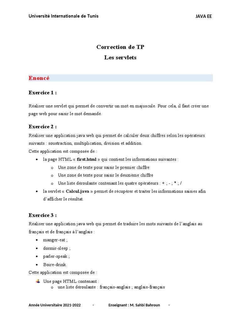 TP Servlet Correction | PDF | Java (Langage de programmation) | Internet