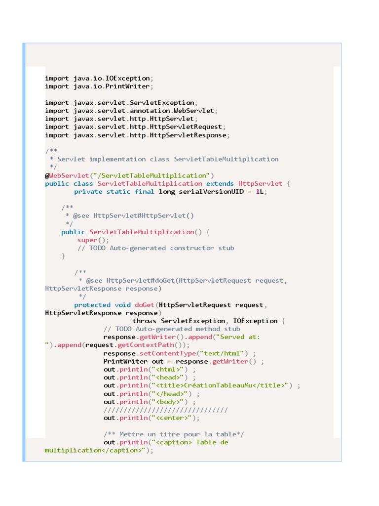 Generating a Multiplication Table Using a Servlet | PDF | Java Platform | Computer Programming