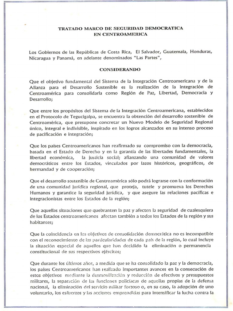 Tratado Marco de Seguridad Democratica en Centroamerica | PDF ...