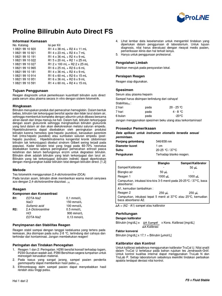 Bilirubin Auto Direct FS Ed.00 | PDF