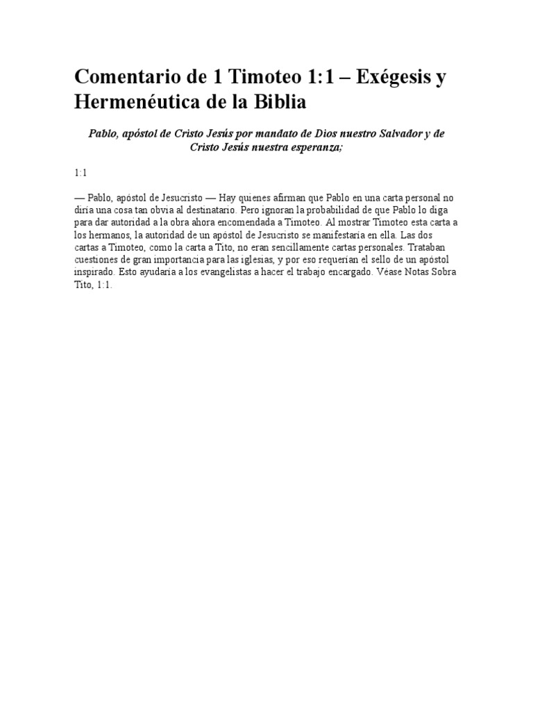 Comentario de 1 Timoteo 1 | PDF