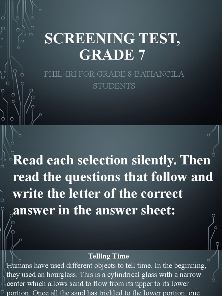 Screening Test, Grade 7 | PDF | Clock
