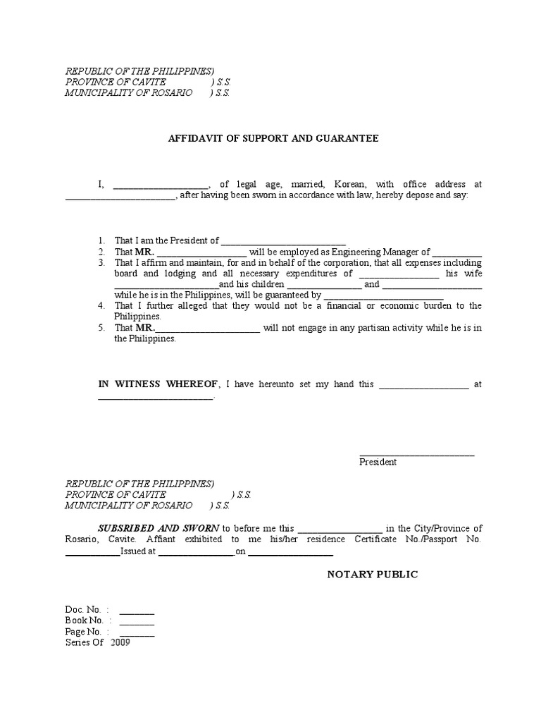 Affidavit of Support and Guarantee | PDF