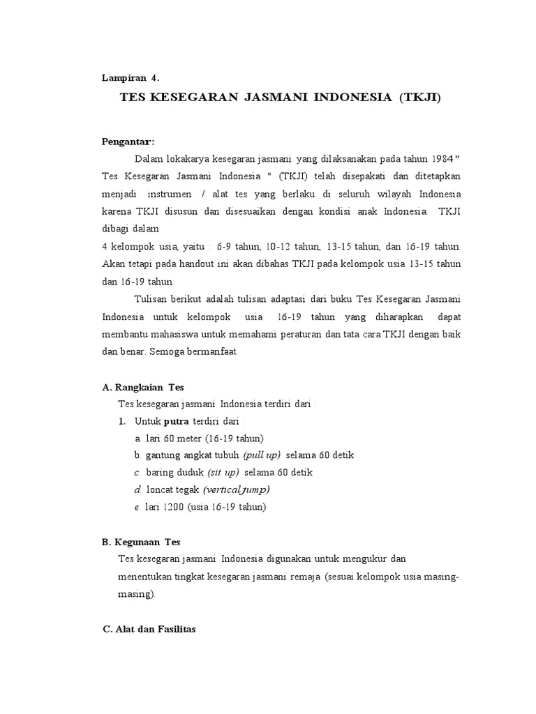 Lampiran Tes Kesegaran Jasmani Indonesia | PDF