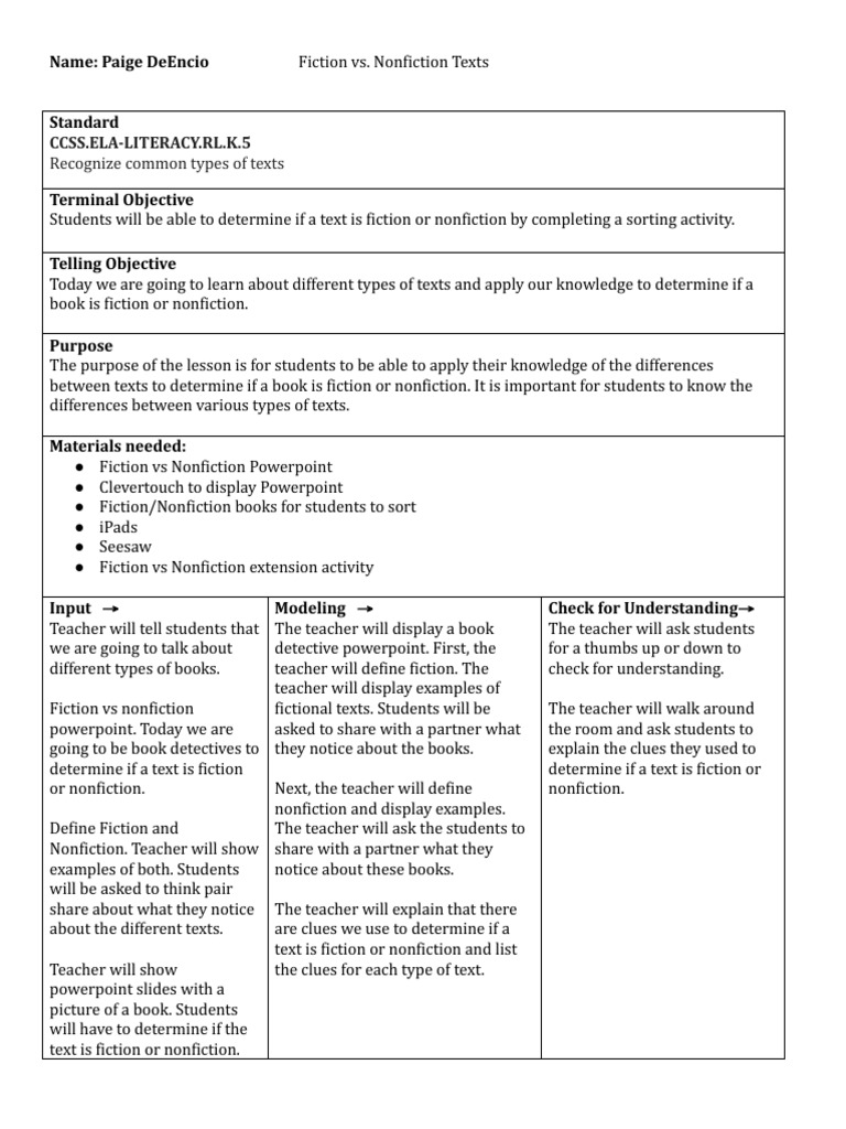 Fiction vs. Nonfiction for Students | PDF | Teachers | Differentiated ...