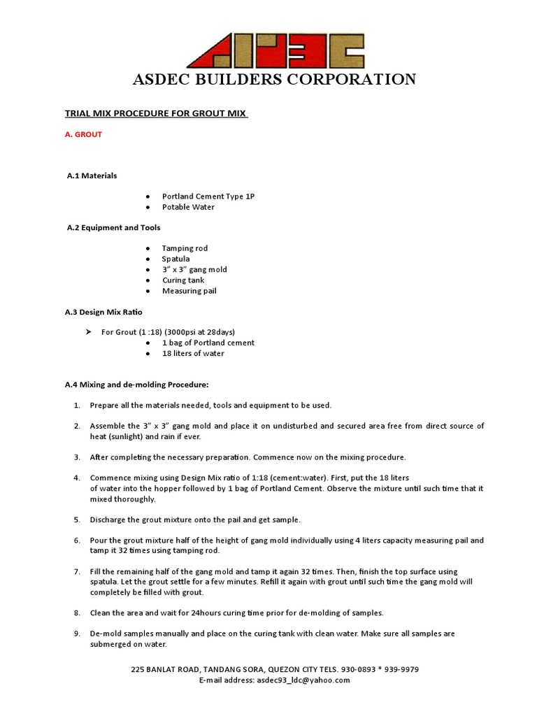 Trial Mix For Grout | PDF | Materials | Building Materials
