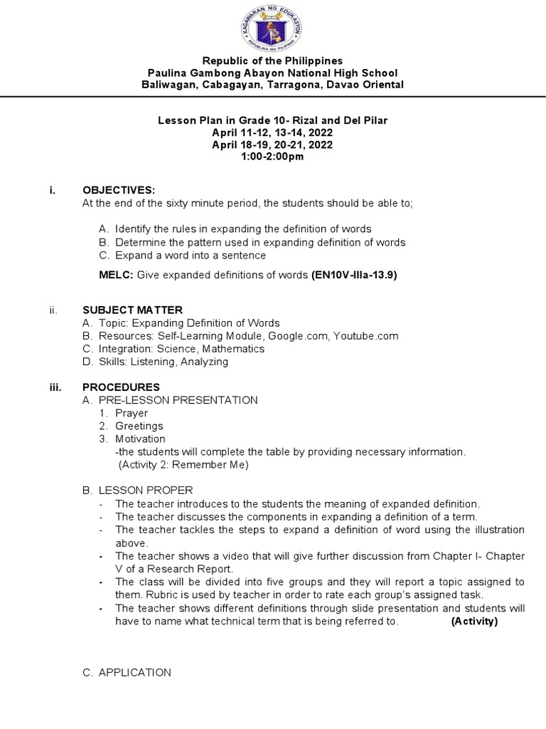 Expanding Definitions of Words | PDF | Teachers | Lesson Plan