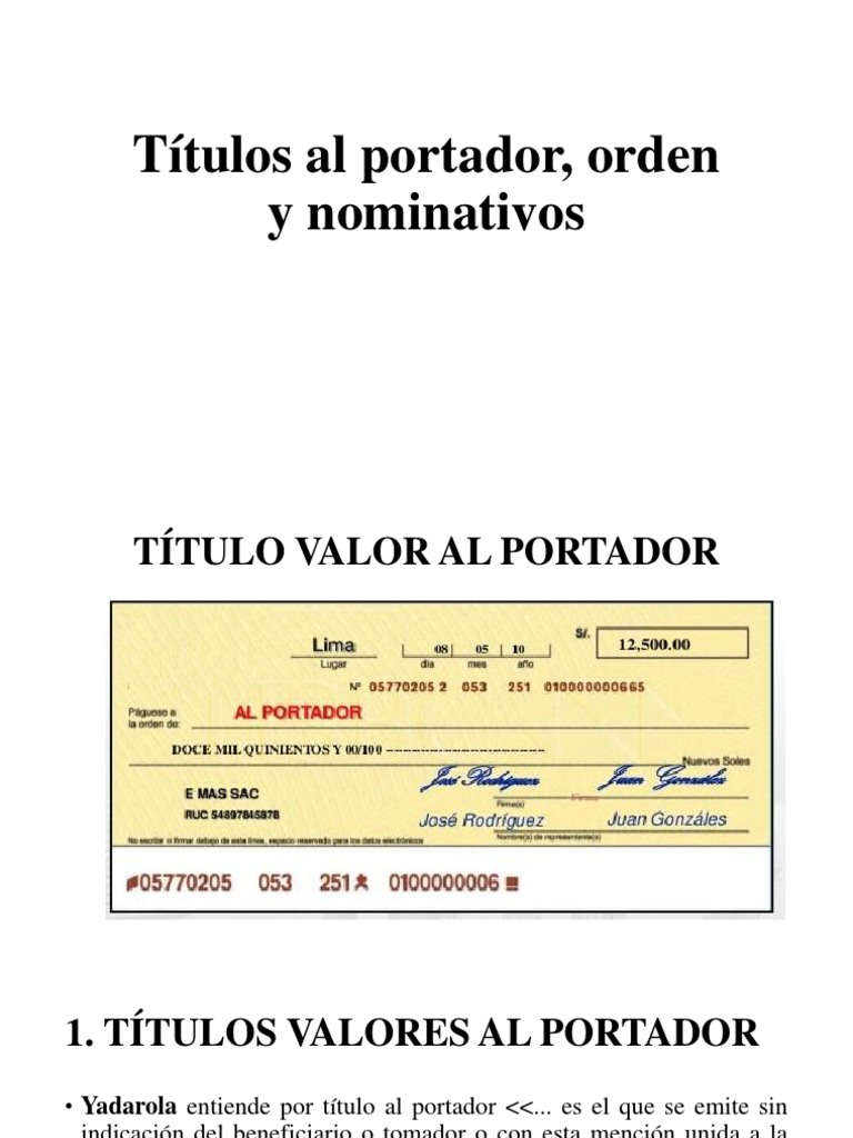 Tipos de Títulos Valores: Al Portador y Nominativos | PDF | Instrumento ...