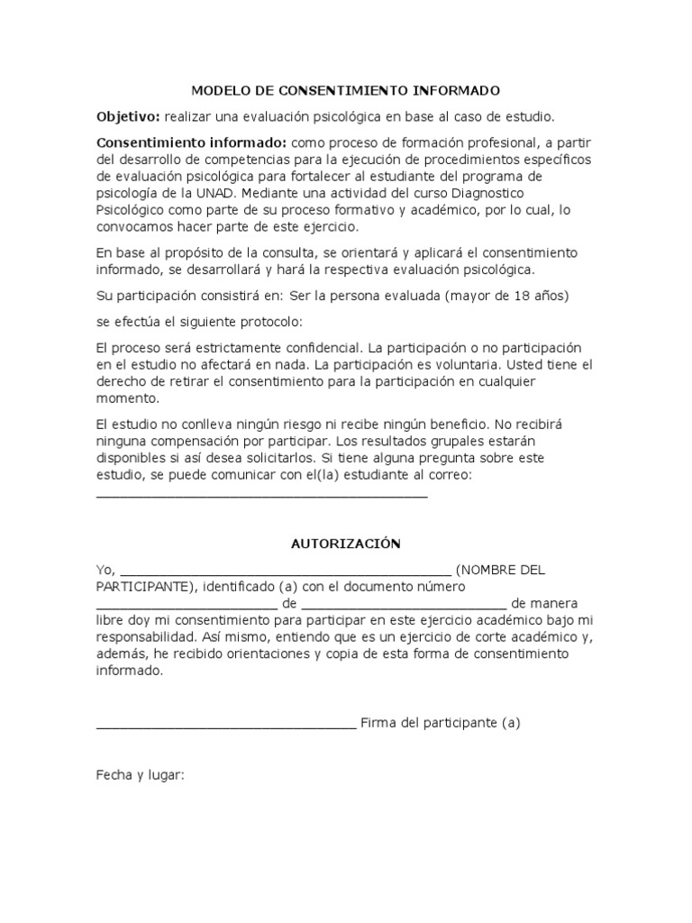 Modelo de Consentimiento Informado | PDF