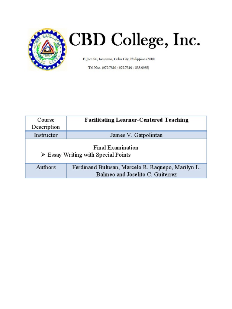 Final Examination Facilitating Learner Centered Teaching | PDF | Teaching Method | Learning Styles