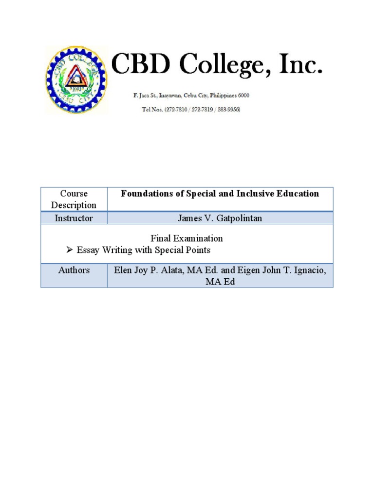 Final Examination Foundations of Special and Inclusive Education | PDF ...