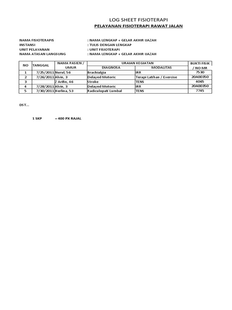 Contoh Log Sheet RAWAT JALAN - IRMA KN - 2011 | PDF | Kesehatan Holistik