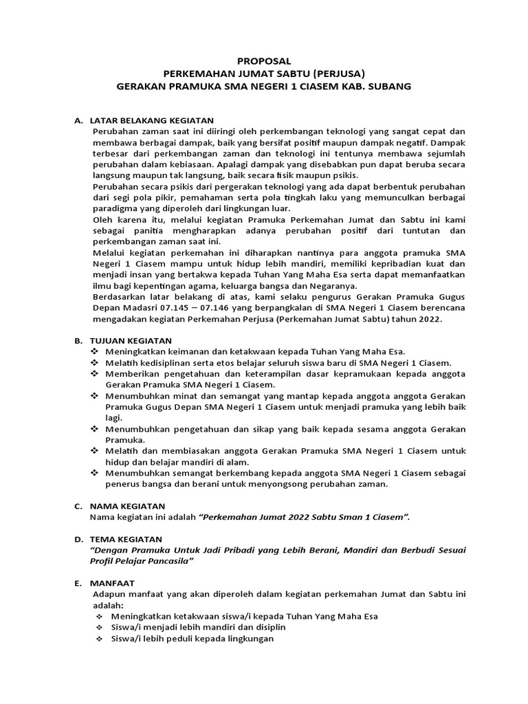 Proposal Kegiatan Pramuka 2022 | PDF