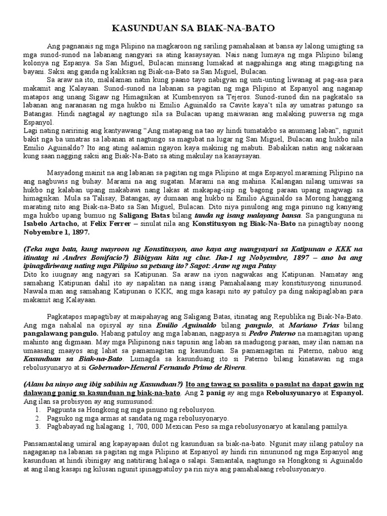 Kasunduan Sa Biak Na Bato | PDF