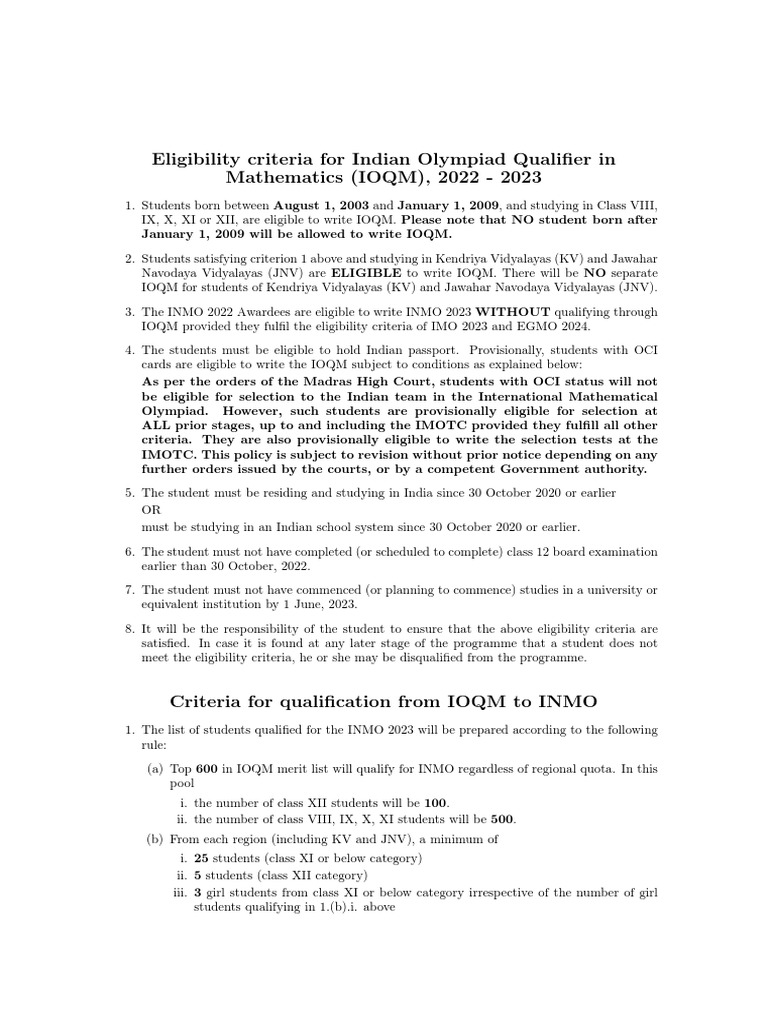 Ioqm Inmo Eligibility Criteria 2022 | PDF