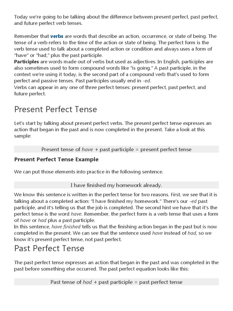 Aspects of Verbs | PDF | Perfect (Grammar) | Grammatical Tense